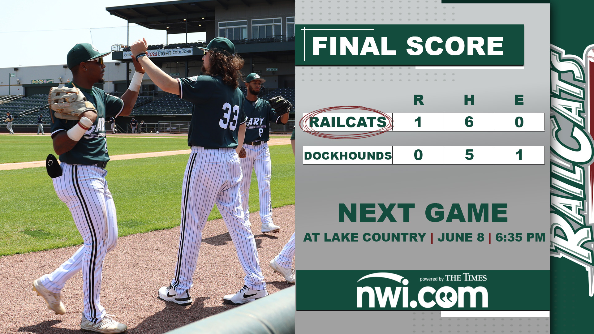 Dominant Pitching Helps RailCats Dispatch DockHounds