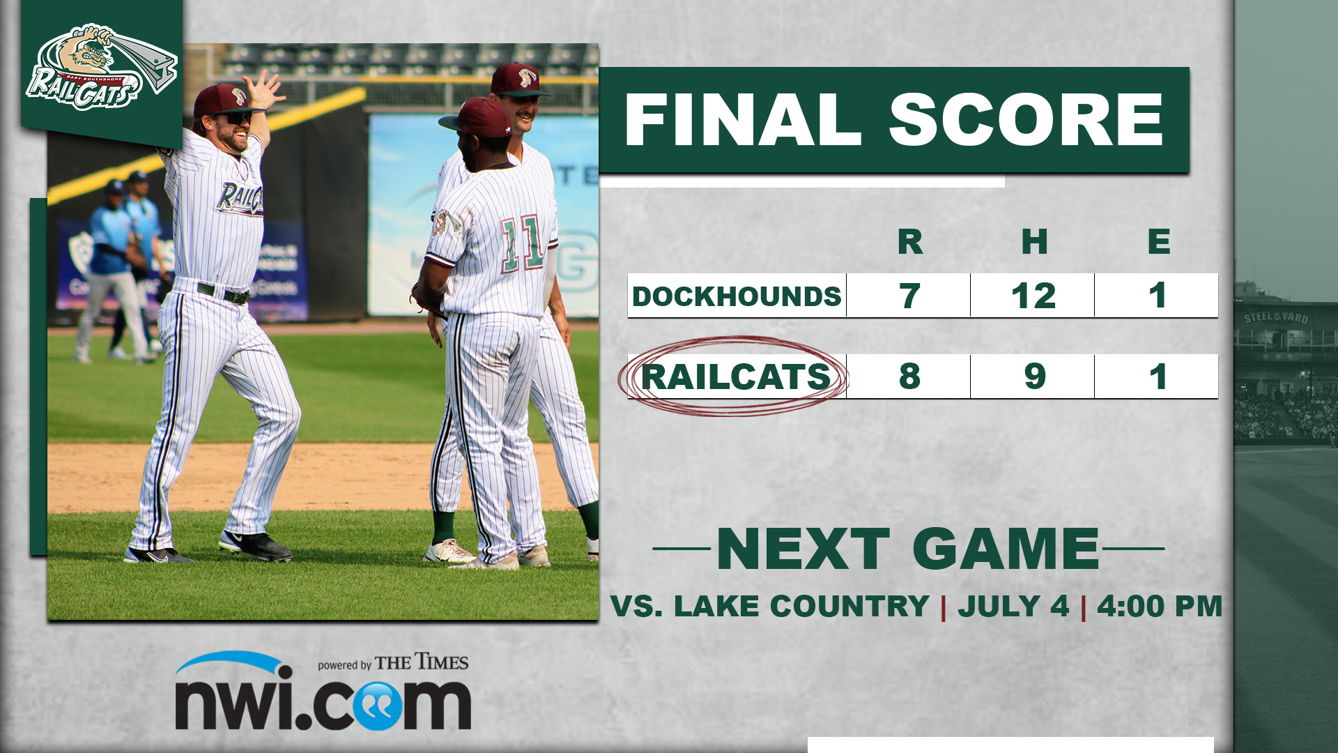 RailCats Walk It Off for Second Time in Seven Days, Take Down DockHounds
